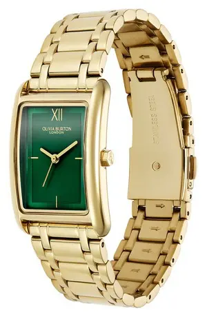 OLIVIA BURTON Grove Rectangular Bracelet Watch - Gold/forest Green