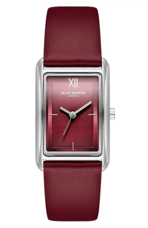 OLIVIA BURTON Olivia Burton Grove Rectangular Leather Strap Watch Cranberry
