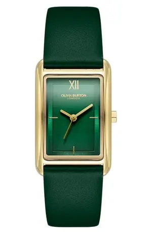 OLIVIA BURTON Grove Rectangular Leather Strap Watch - Forest Green