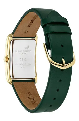 OLIVIA BURTON Grove Rectangular Leather Strap Watch - Forest Green