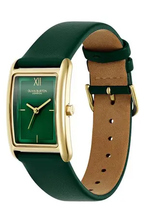 OLIVIA BURTON Grove Rectangular Leather Strap Watch - Forest Green