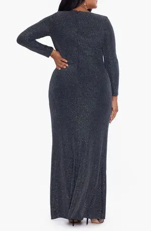 Betsy & Adam Metallic Long Sleeve Gown