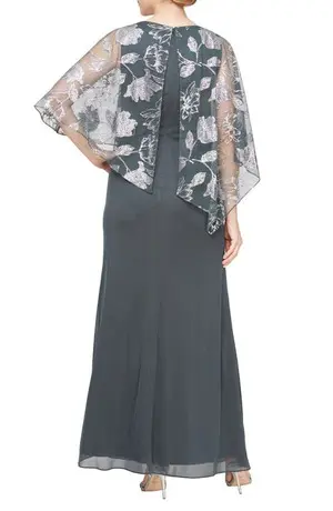 SL FASHIONS Metallic Chiffon Overlay Gown