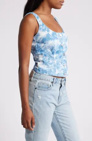 MISTRESS ROCKS Floral Denim Bustier Top
