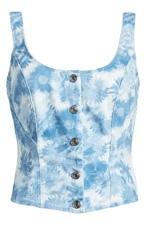 MISTRESS ROCKS Floral Denim Bustier Top
