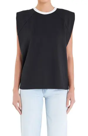 GREY LAB Contrast Shoulder Pad Sleeveless T-shirt - Black