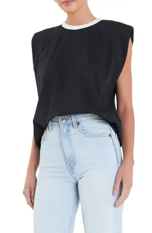 GREY LAB Contrast Shoulder Pad Sleeveless T-shirt - Black