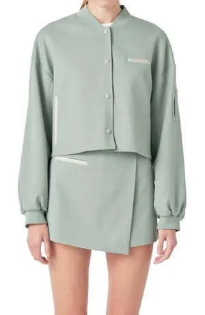 GREY LAB Crop Bomber Jacket - Sage