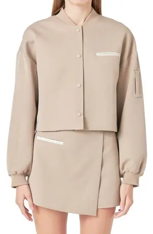 GREY LAB Crop Bomber Jacket - Taupe