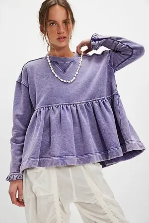 Free People Bb Doll Sweatshirt - Blue Granite