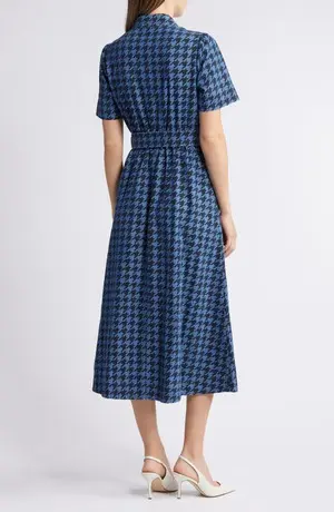 Anne Klein Houndstooth Print Denim Shirtdress
