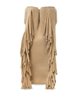 Maje M Suede Fringe Handbag - Cappucino