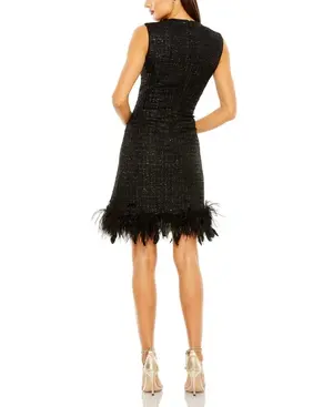 Mac Duggal Embellished Feather Trim Shift Dress