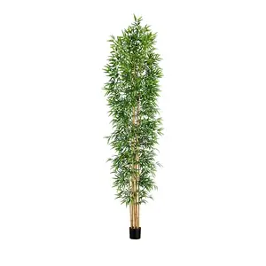 NEARLY NATURAL 12' Artificial Bamboo Tree With Real Bamboo Trunks - Green