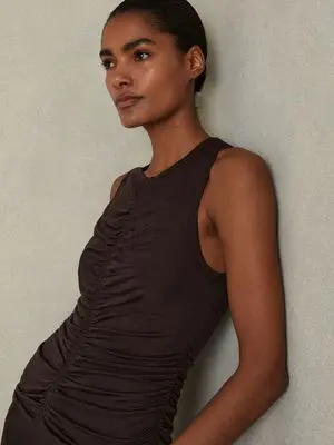 REISS Simone Lyocell-wool Ruched Vest - Chocolate