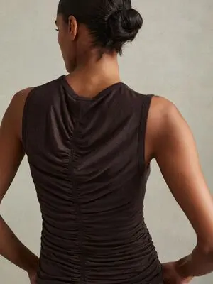REISS Simone Lyocell-wool Ruched Vest - Chocolate