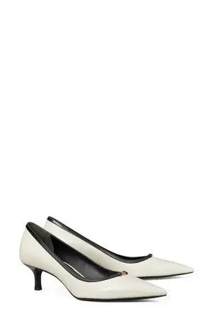 Tory Burch Double T Buckle Kitten Heel Pump - Light Cream/perfect Black