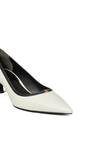 Tory Burch Double T Buckle Kitten Heel Pump - Light Cream/perfect Black