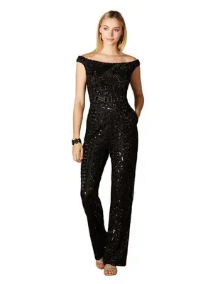 LARA NEW YORK Beaded Off-shoulder Jumpsuit - Black