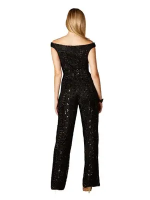 LARA NEW YORK Beaded Off-shoulder Jumpsuit - Black