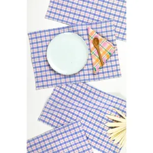 ARCHIVE NEW YORK Handwoven Colorful Plaid Cotton Placemats - Blue