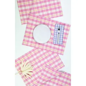 ARCHIVE NEW YORK Handwoven Colorful Plaid Cotton Placemats - Pink