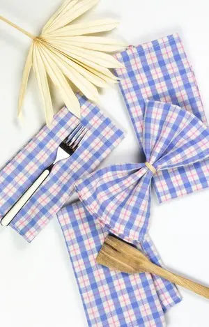 ARCHIVE NEW YORK Handwoven Colorful Plaid Cotton Napkins - Blue
