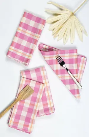 ARCHIVE NEW YORK Handwoven Colorful Plaid Cotton Napkins - Pink