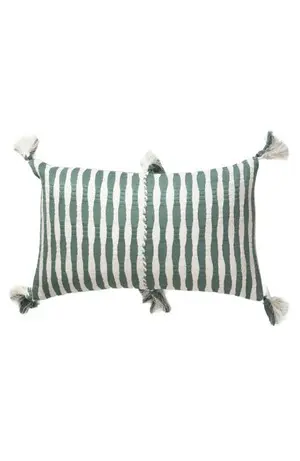 ARCHIVE NEW YORK Antigua Classic Striped Handwoven Cotton Throw Pillow - Dusty Green And Ivory
