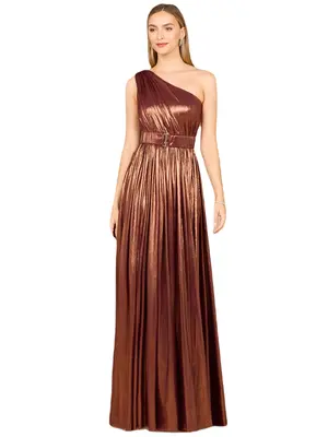 LARA NEW YORK One Shoulder Metallic Dress - Brown