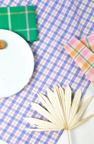 ARCHIVE NEW YORK Handwoven Colorful Plaid Cotton Table Runner - Blue