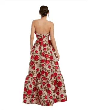 Mac Duggal Strapless Floral Brocade Gown - White Multi