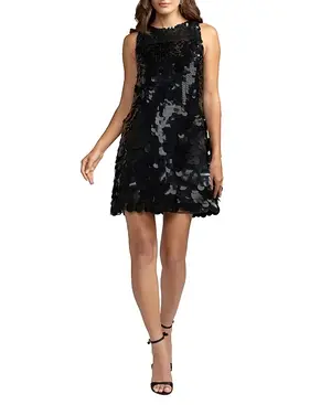 Mac Duggal Sleeveless Paillette Sequin Trapeze Dress Black