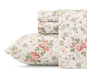 Laura Ashley Lilian Cotton Coral 4-piece Sheet T-king - One-color