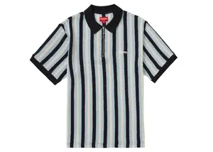 Supreme Open Knit Stripe Zip Polo Shirt - Navy