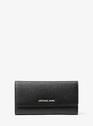 Michael Kors Jet Set Travel Crossgrain Leather Tri-fold Wallet - Black