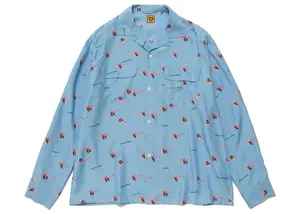 HUMAN MADE Flamingo Open Collar Long Sleeve Shirt - Blue