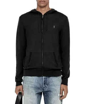 ALLSAINTS Mode Merino Wool Slim Fit Full Zip Hoodie - Black