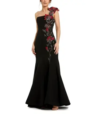 One Shoulder Floral Embroidered Gowns