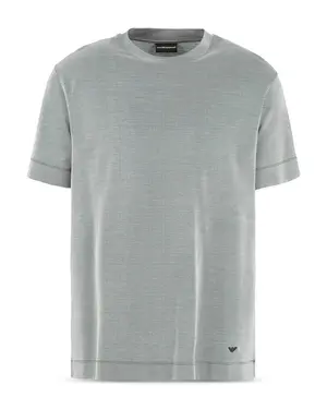 Emporio Armani Two Tone Micro Design Tee - White/blue