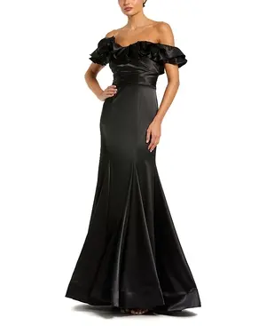 Mac Duggal Satin Ruffle Off-the-shoulder Mermaid Gown - Black