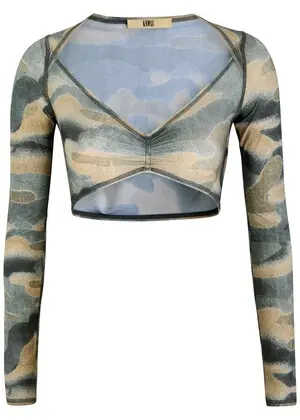 KNWLS KNWLS Camouflage-Print Cropped Top Green