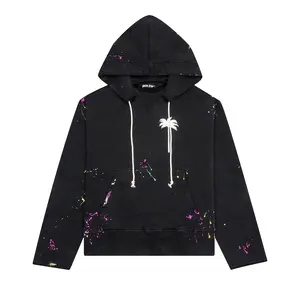 Palm Angels Painted Raw Cut Hoodie - Black