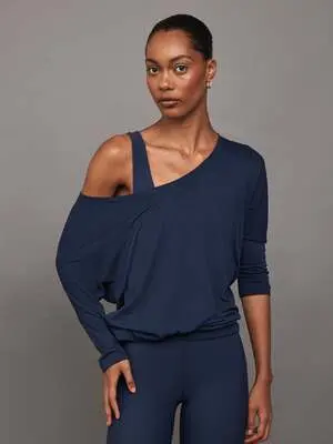 Carbon38 Long Sleeve Off Shoulder Tee Navy Blazer