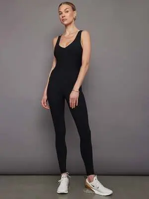 Carbon38 V-Neck Full-Length Jumpsuit Black