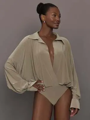 Norma Kamali Super Oversized Boyfriend Nk Shirt Bodysuit - Elm
