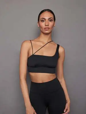 Carbon38 Asymmetrical Strappy Bra In Diamond Compression - Black