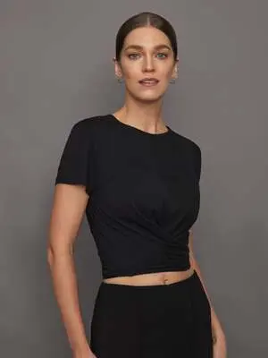 Carbon38 Cap Sleeve Wrap Top - Black