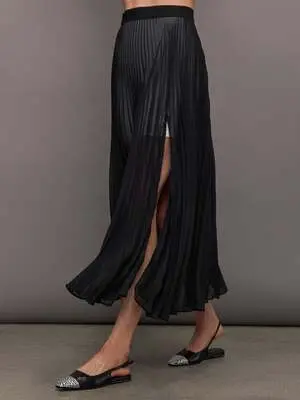 Carbon38 Mesh Pleated Ankle Length Skirt - Black
