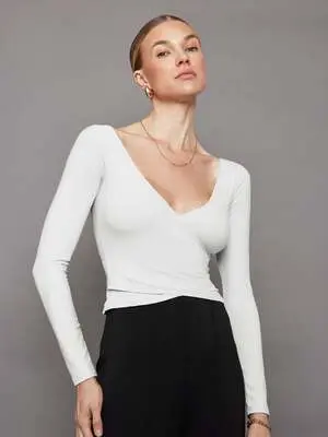 Carbon38 Long Sleeve Wrap Top - White